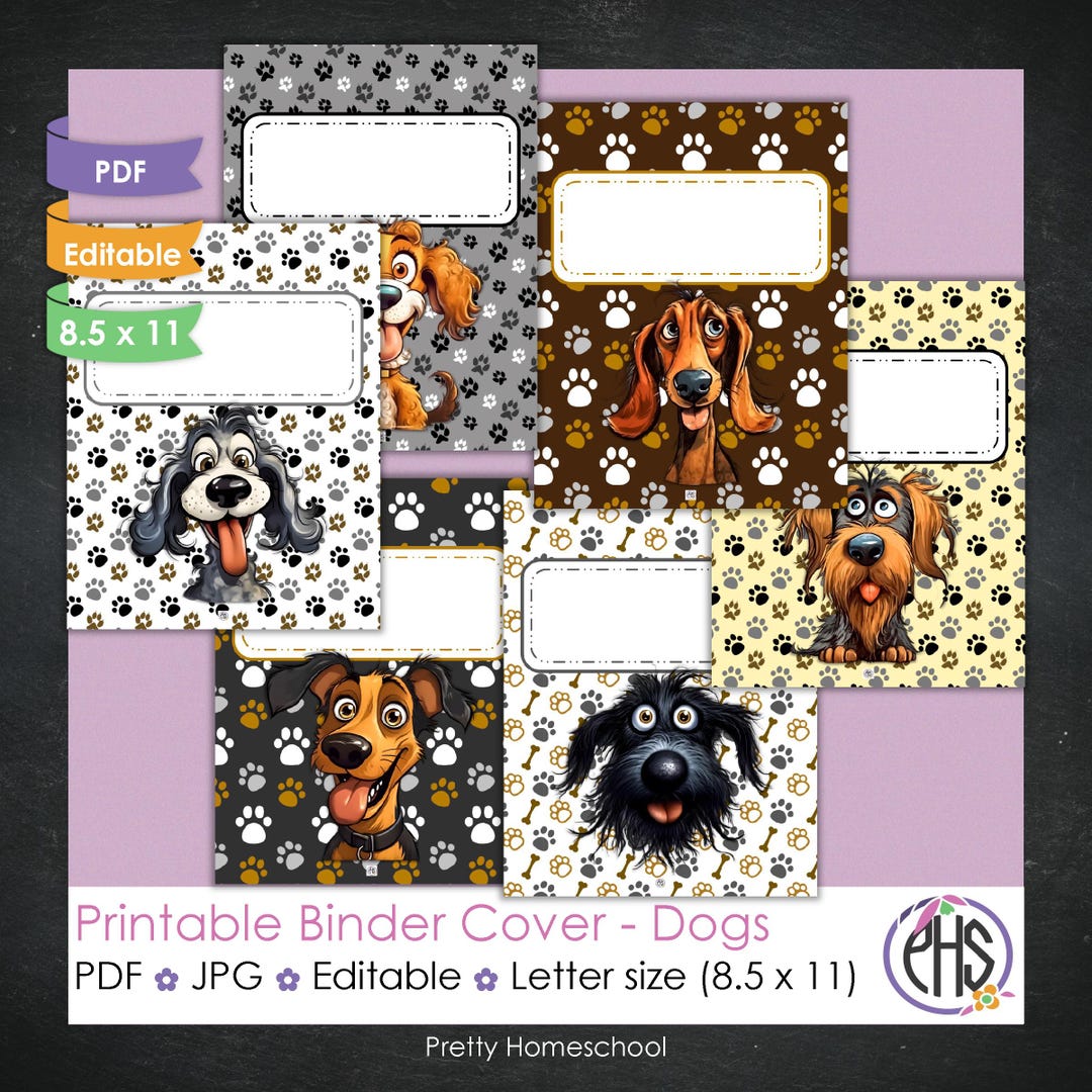 Printable and Editable Binder Covers and Spines - Happy Dogs Theme ...