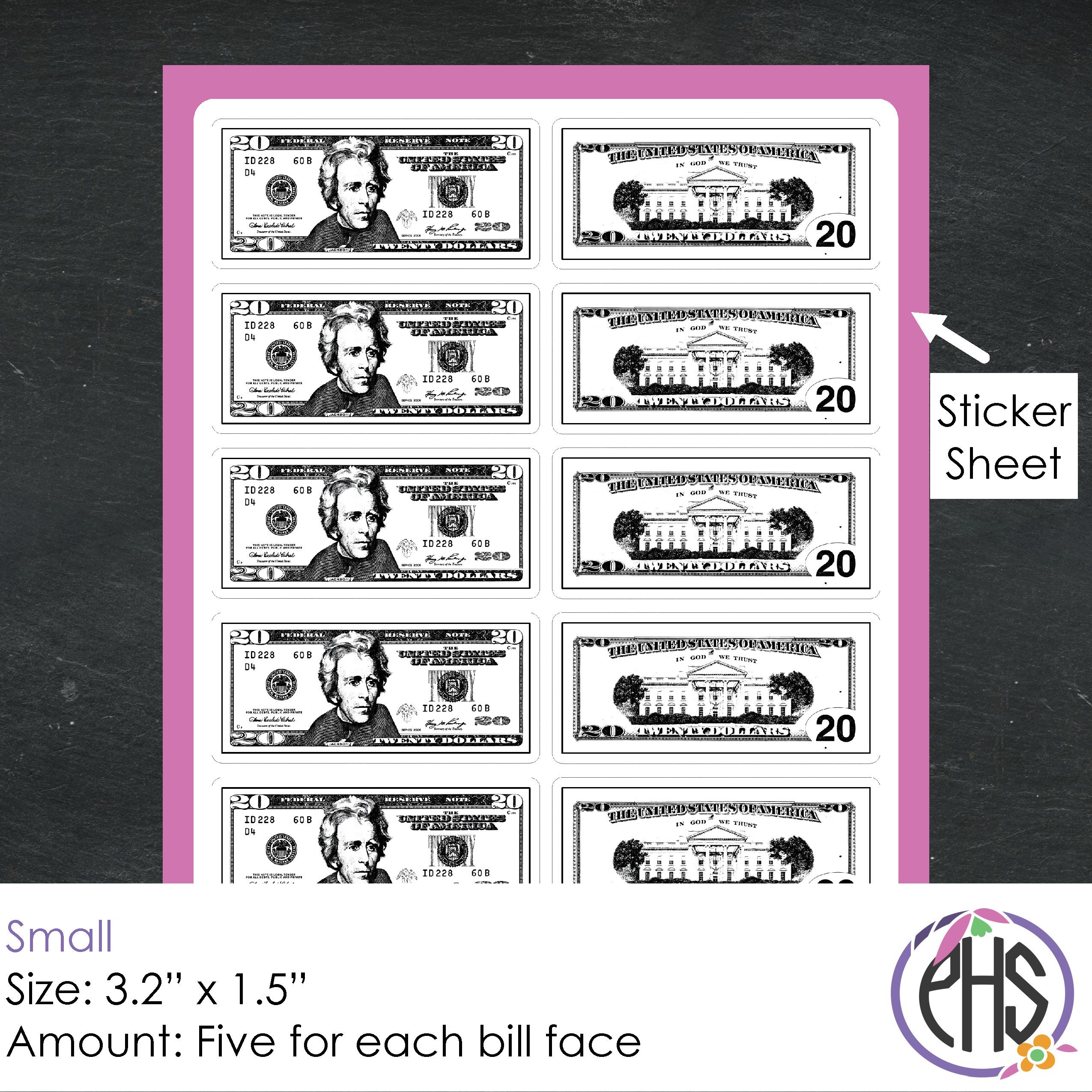 Black and White Twenty Dollar Bill Stickers Money Stickers - Etsy