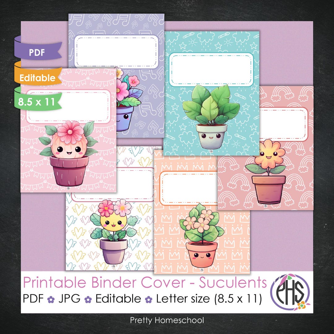 Printable and Editable Binder Covers and Spines - Suculent Theme ...