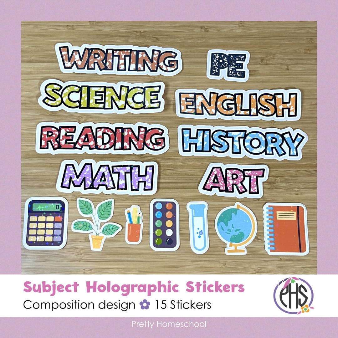 15-piece Die-cut Sticker Set – Subjects + School Supplies - Holographic ...