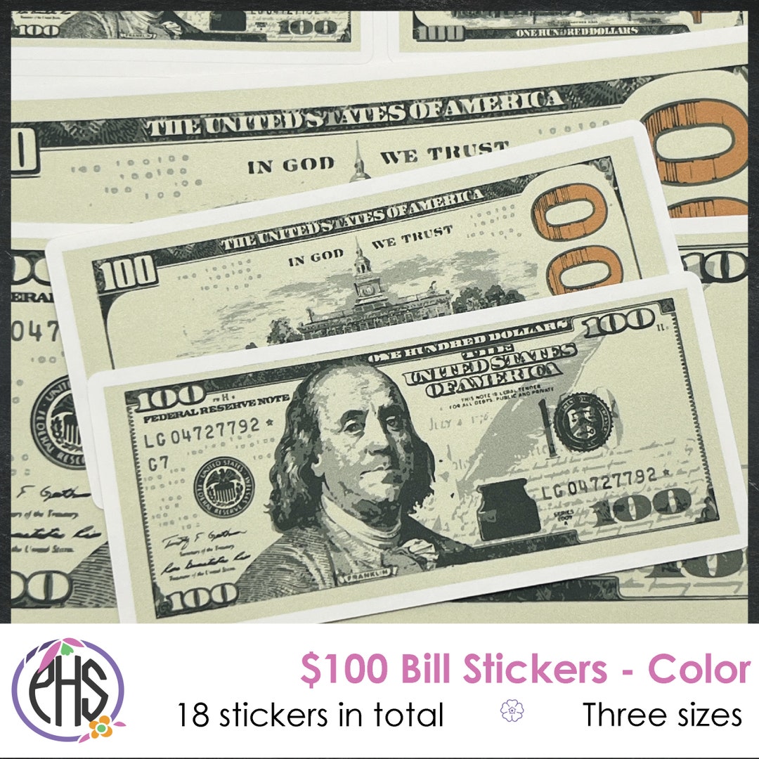 One Hundred Dollar Bill Stickers - Money Stickers - Math Stickers ...