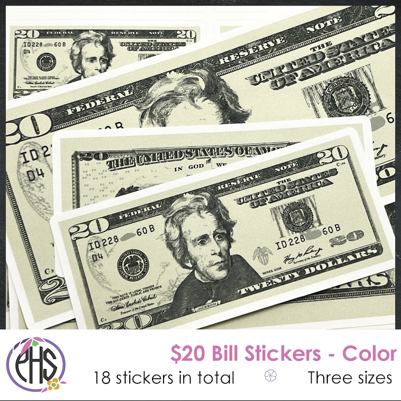 Twenty Dollar Bill Stickers - Money Stickers - Math Stickers ...