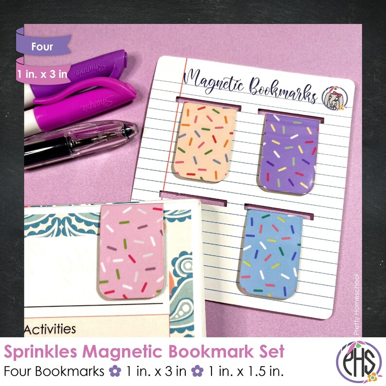 Sprinkles Four Magnetic Bookmark Set, Planner Accessories, Page Markers ...