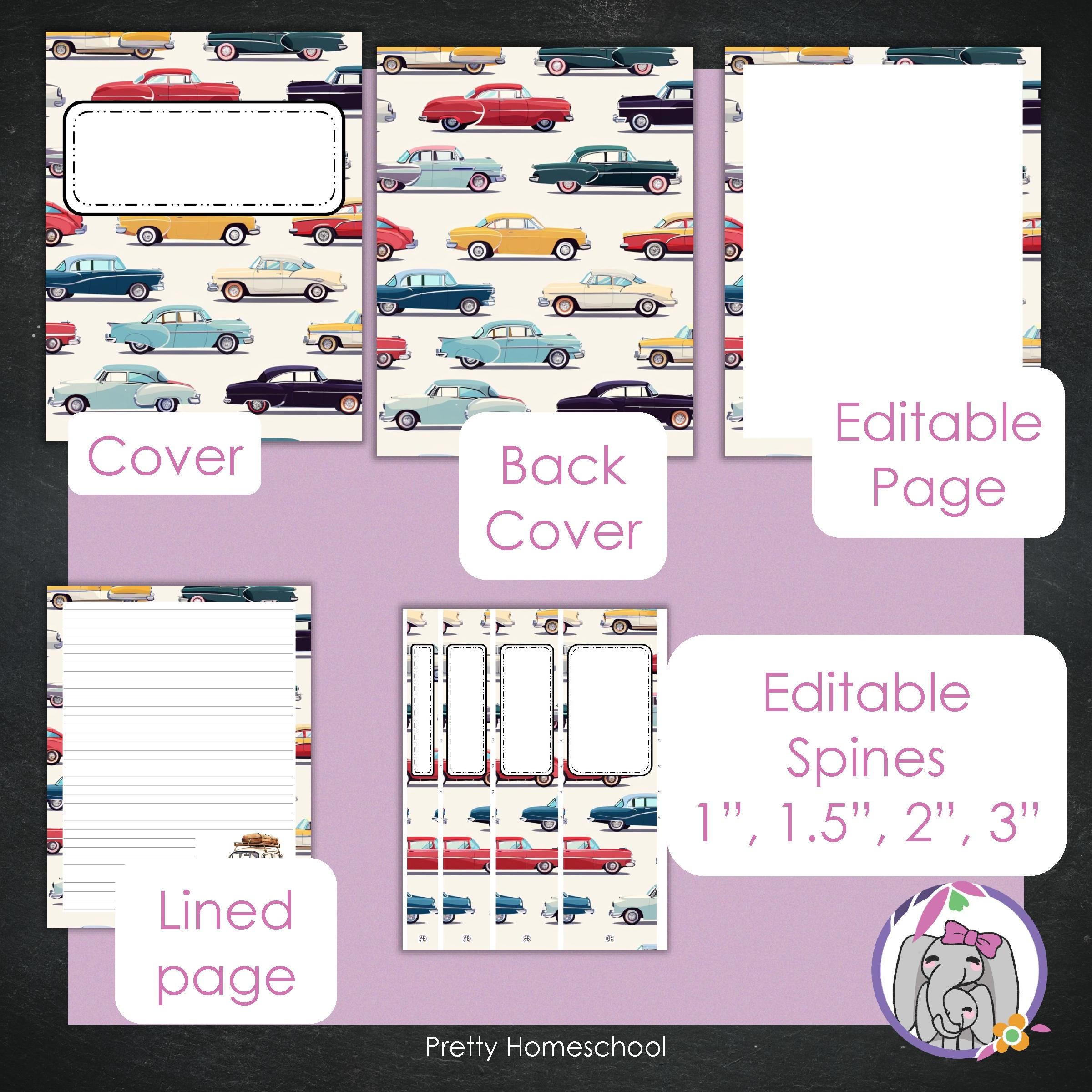 Printable and Editable Binder Covers and Spines - Vintage Cars Theme ...