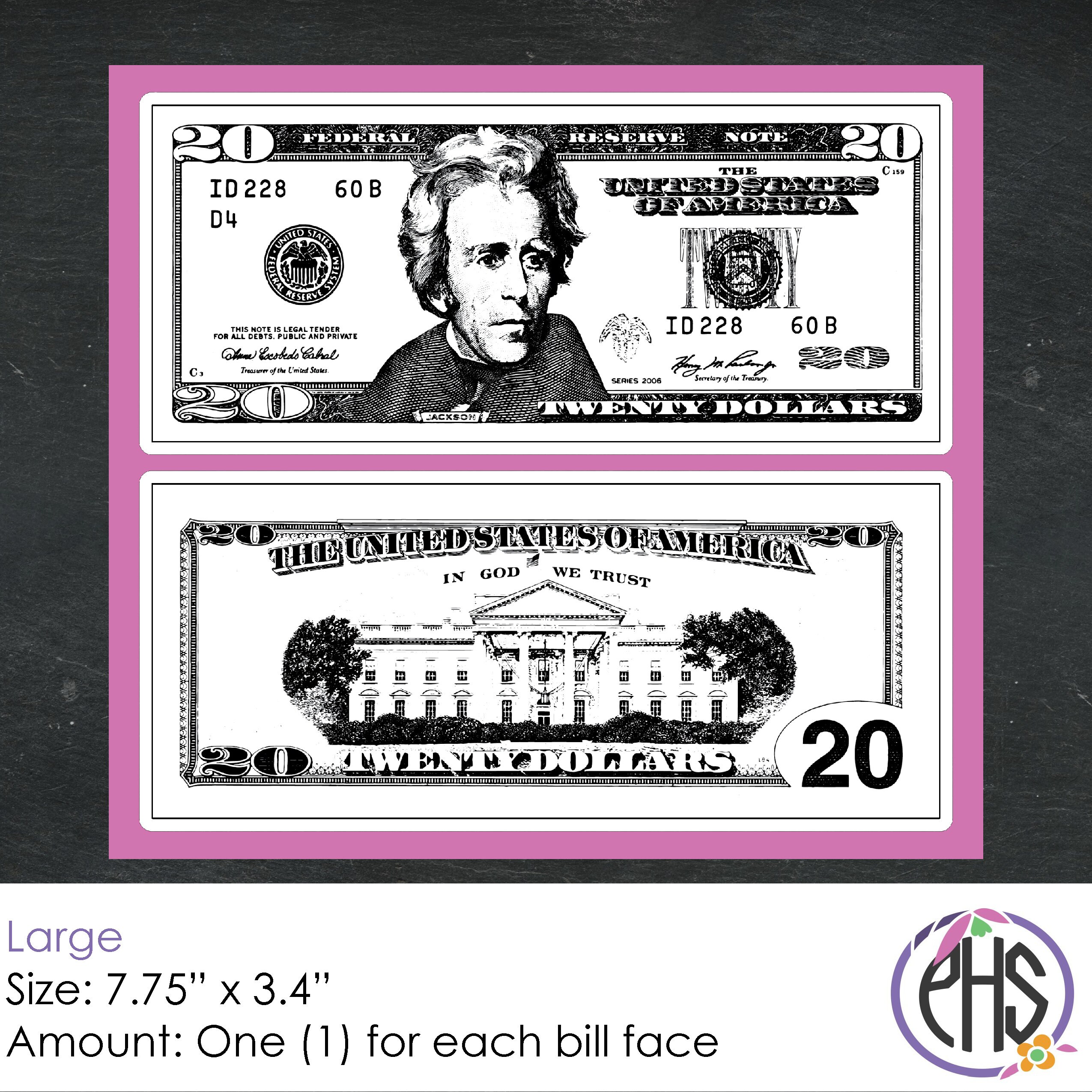 Black and White Twenty Dollar Bill Stickers - Money Stickers - Math ...