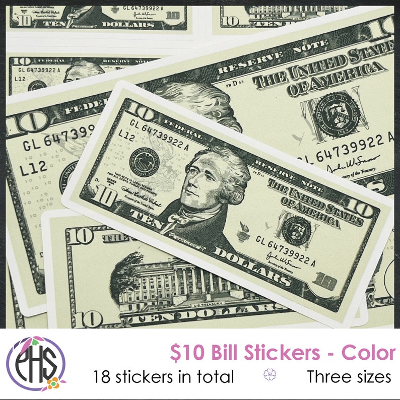 Ten Dollar Bill Stickers - Money Stickers - Math Stickers - Educational ...