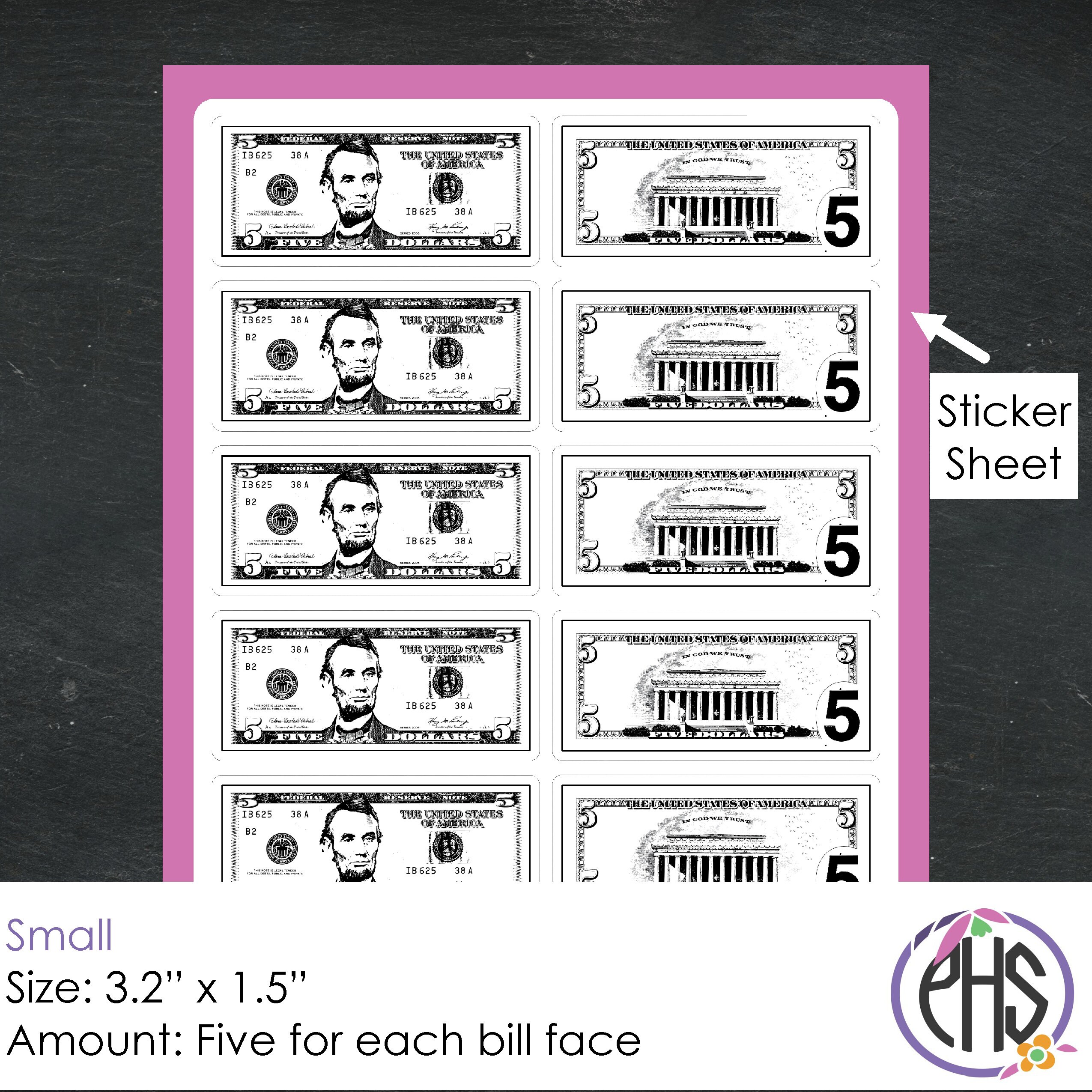 Black and White Five Dollar Bill Stickers - Money Stickers - Math ...