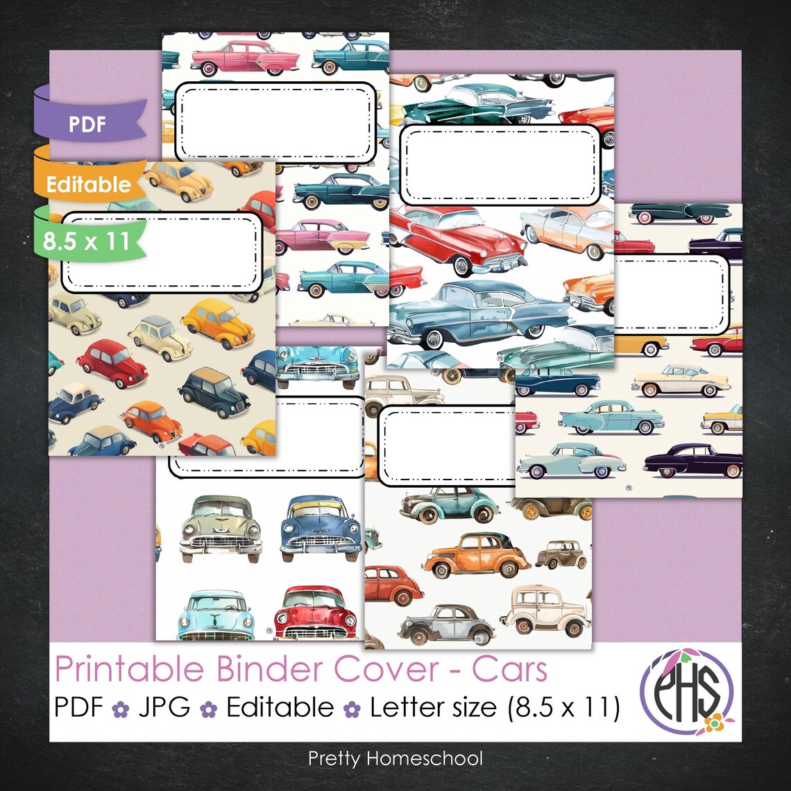 Printable and Editable Binder Covers and Spines - Vintage Cars Theme ...