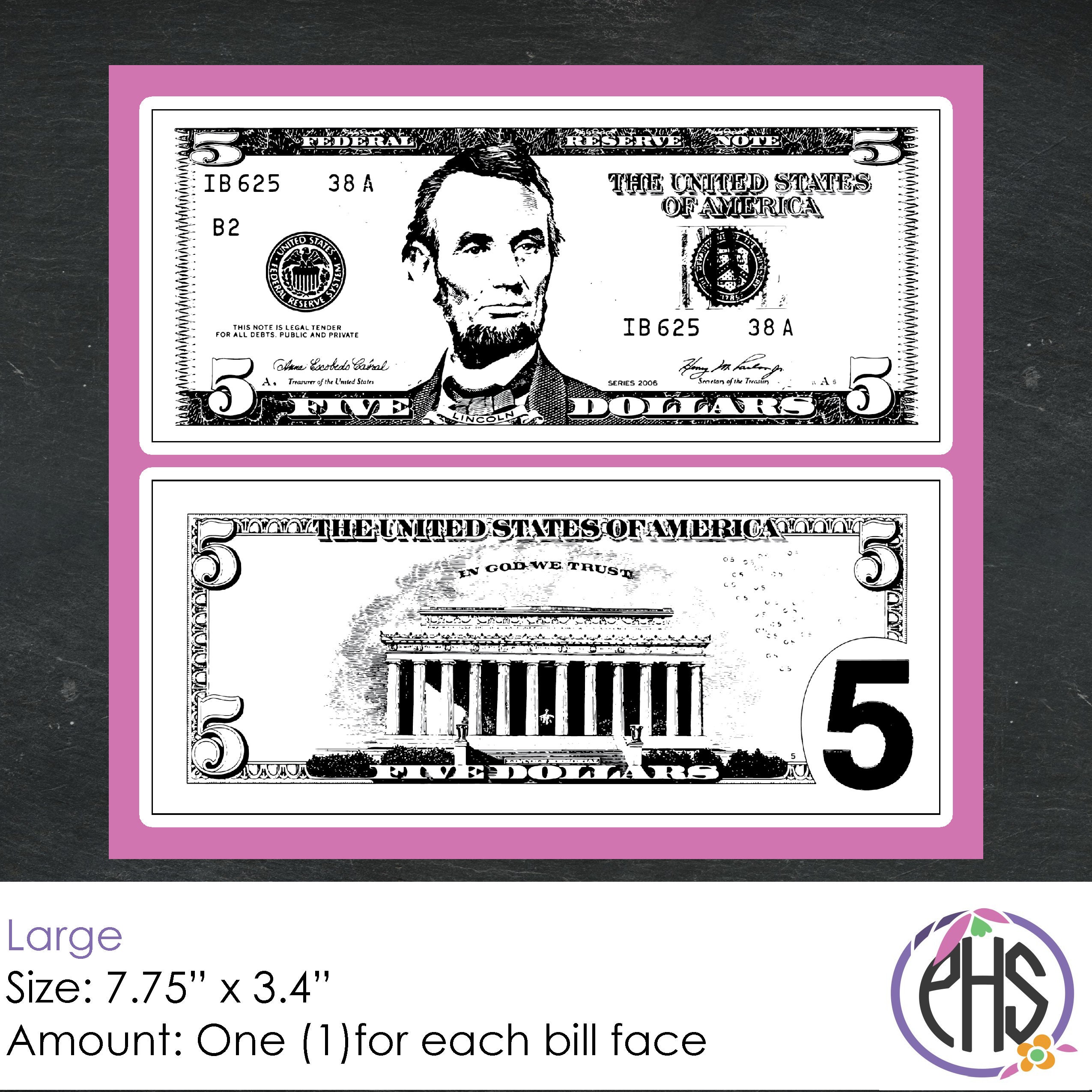 Black and White Five Dollar Bill Stickers - Money Stickers - Math ...