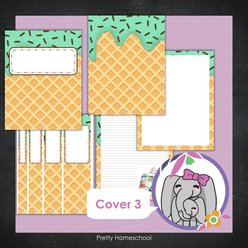 Printable and Editable Binder Covers and Spines - Ice Cream Theme ...