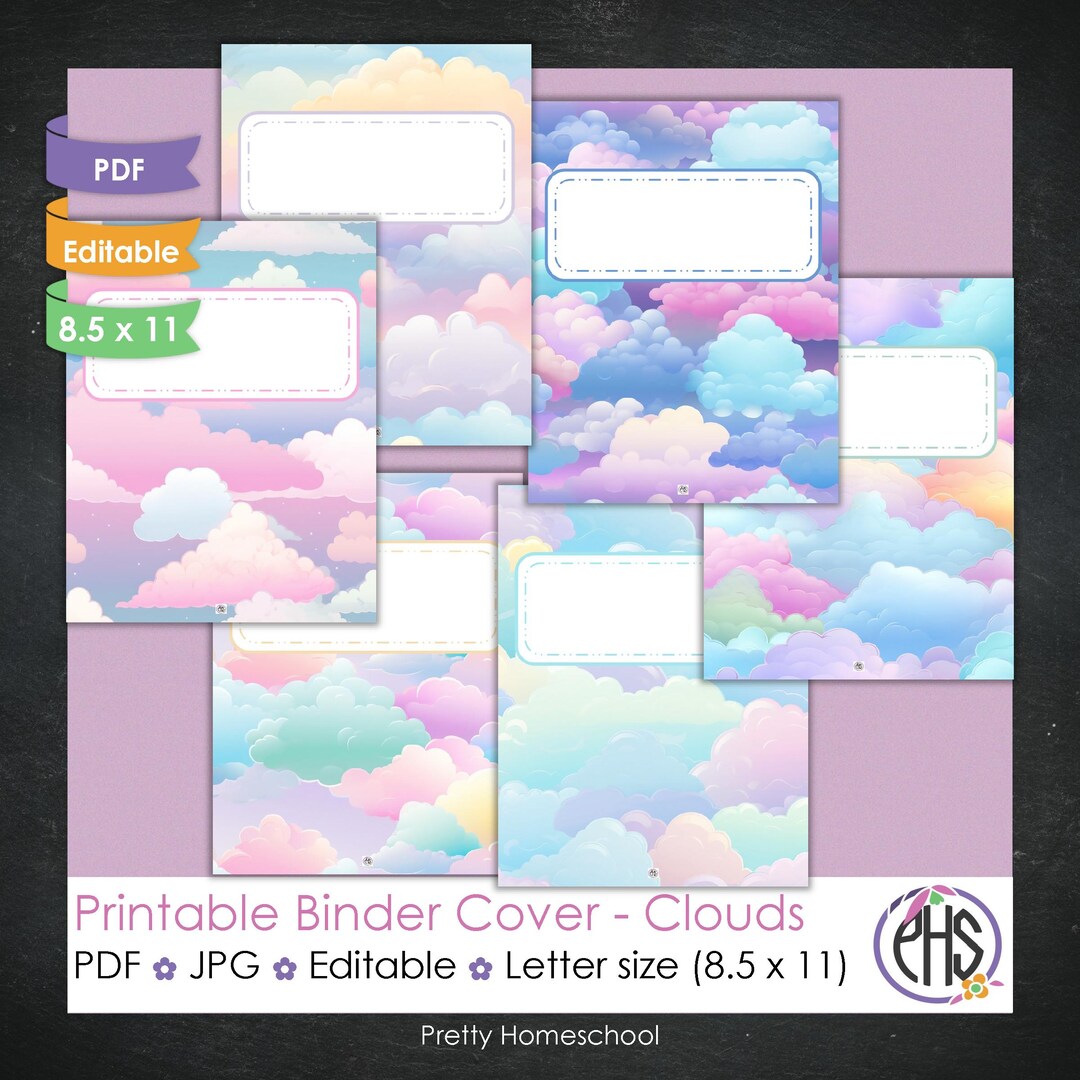 Printable and Editable Binder Covers and Spines - Pastel Clouds Theme ...