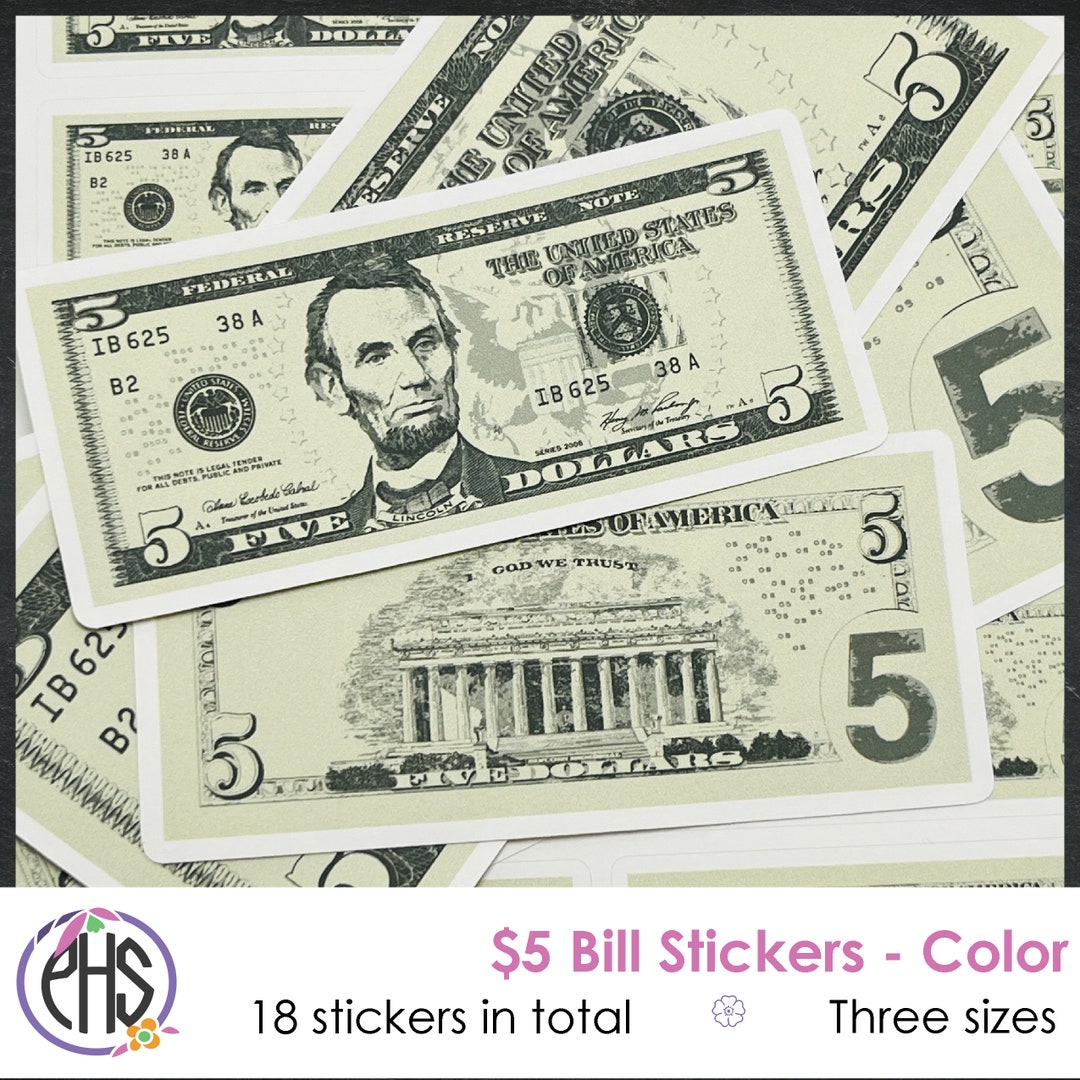 Five Dollar Bill Stickers - Money Stickers - Math Stickers ...
