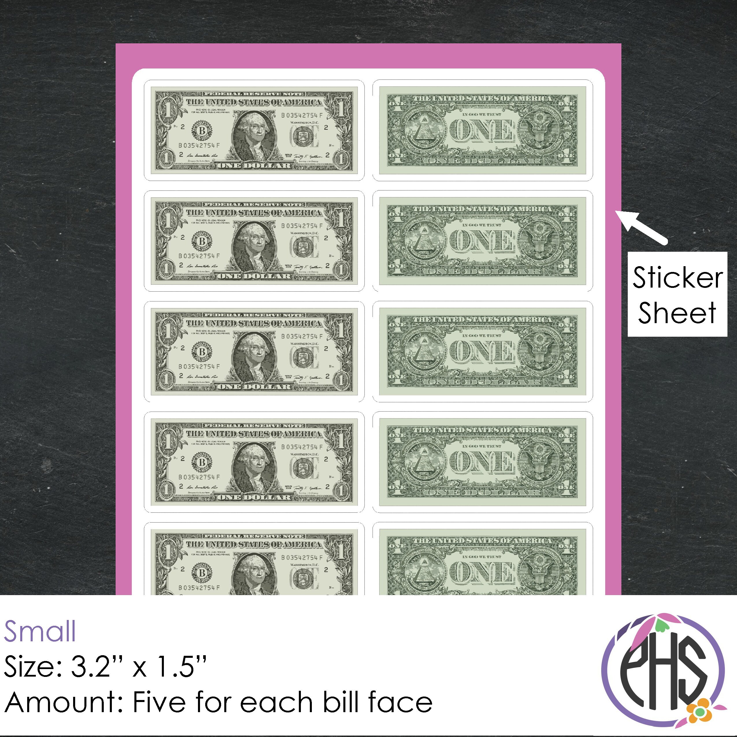 One Dollar Bill Stickers - Math Stickers - Educational Stickers ...