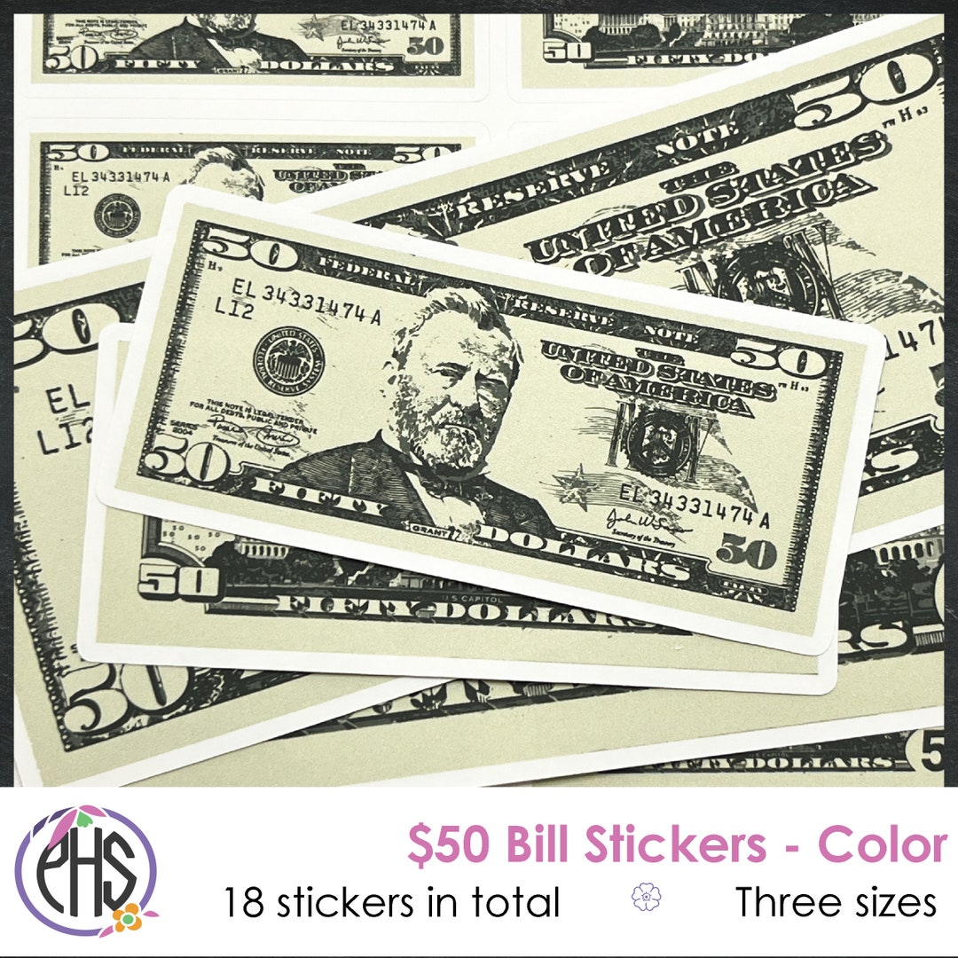 Fifty Dollar Bill Stickers - Money Stickers - Math Stickers ...