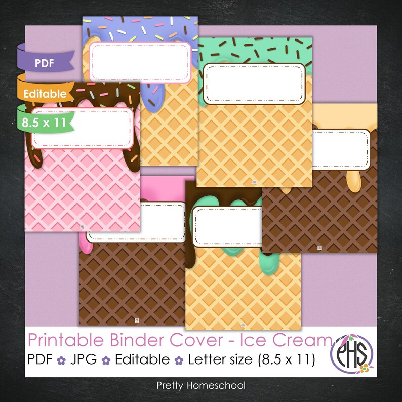 Printable and Editable Binder Covers and Spines - Ice Cream Theme ...