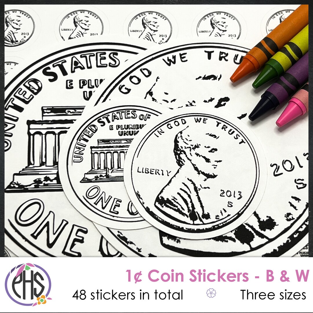 Black and White One Cent Coin Stickers - Money Stickers - Homeschool ...