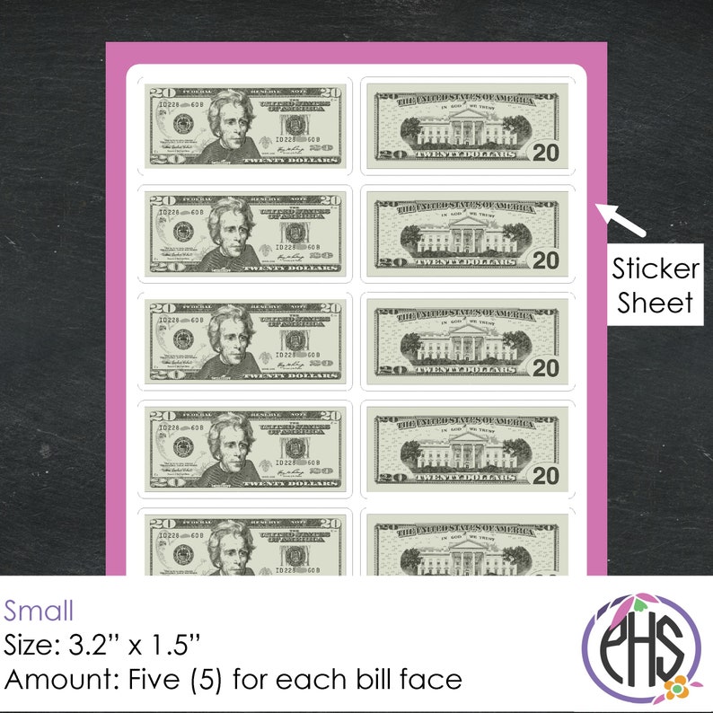 Twenty Dollar Bill Stickers - Money Stickers - Math Stickers ...