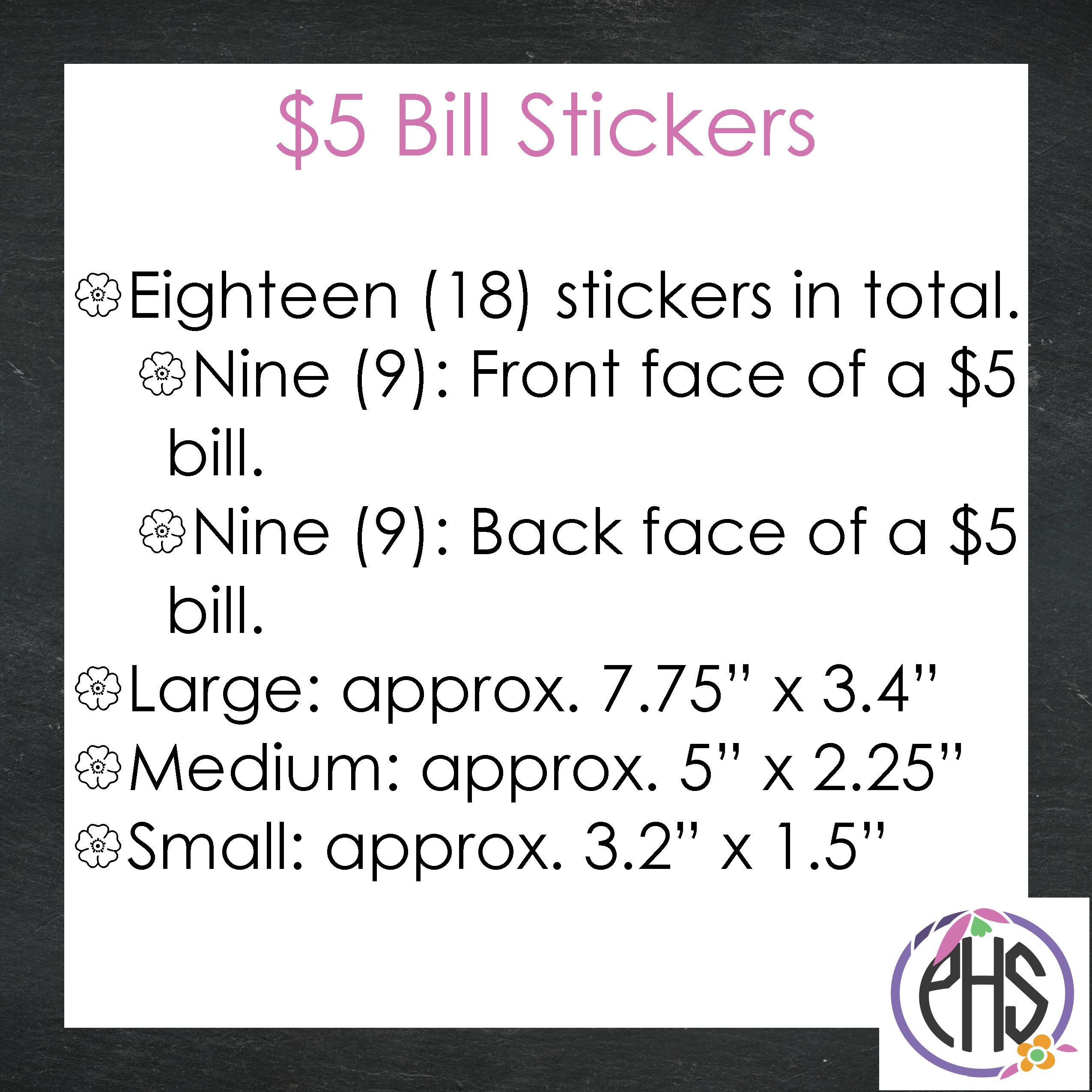 Black and White Five Dollar Bill Stickers Money Stickers Math Stickers ...
