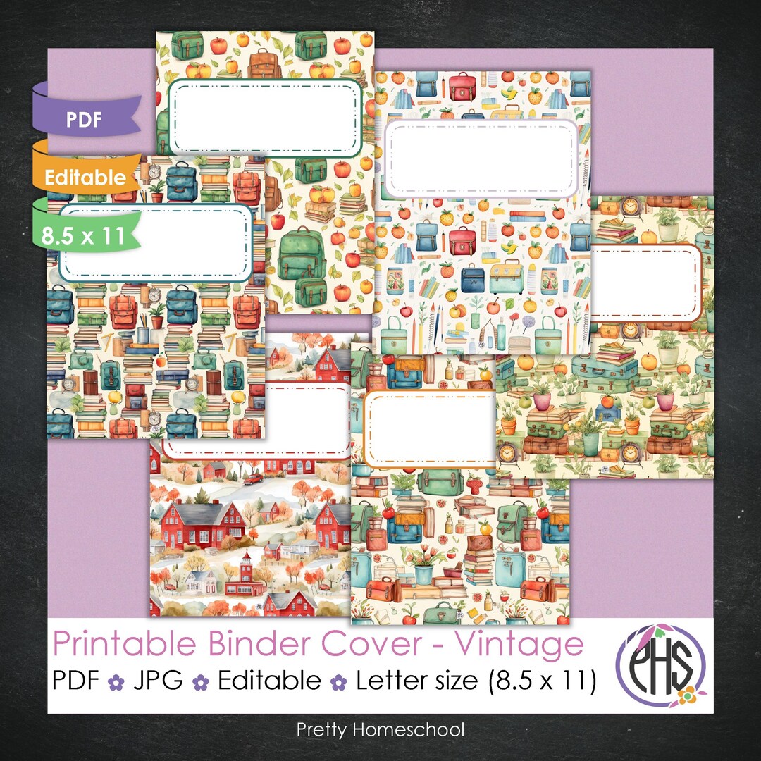 Printable and Editable Binder Covers and Spines - Vintage School Theme ...