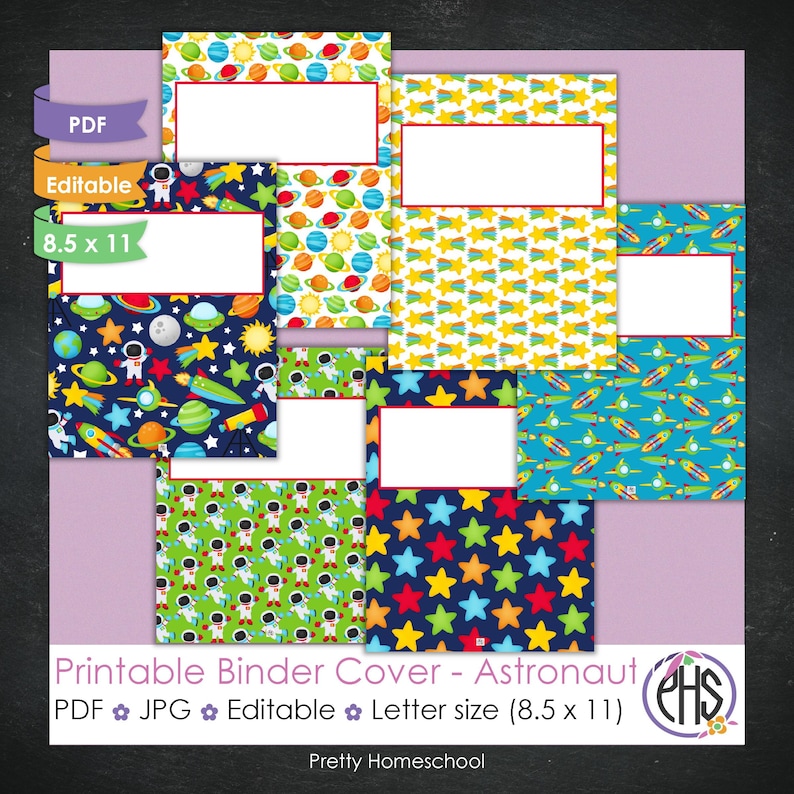 Printable and Editable Binder Covers and Spines - Space Theme ...