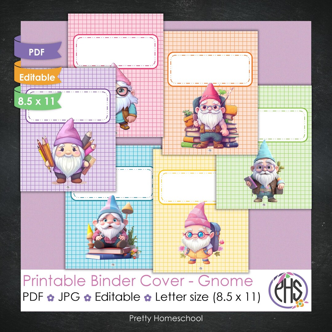 Printable and Editable Binder Covers and Spines - Pastel Gnome Theme ...