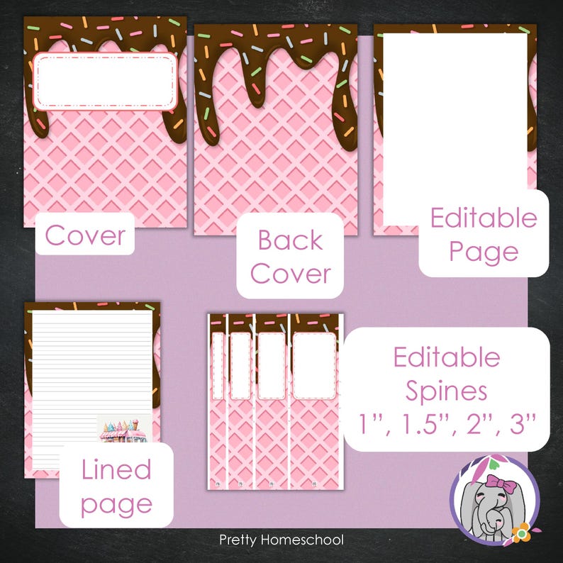 Printable and Editable Binder Covers and Spines - Ice Cream Theme ...