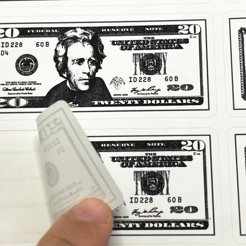 Black and White Twenty Dollar Bill Stickers - Money Stickers - Math ...