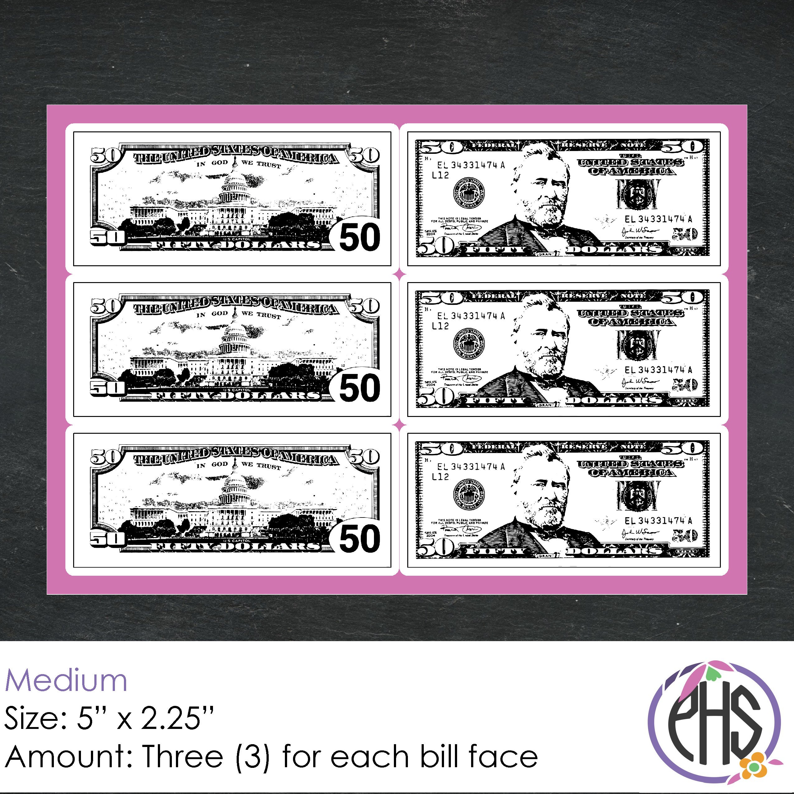 Black and White Fifty Dollar Bill Stickers Money Stickers - Etsy