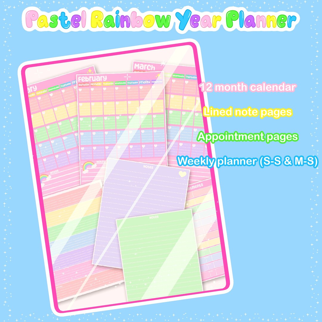 Pastel Rainbowcore Annual Planner Digital Download Fillable and ...