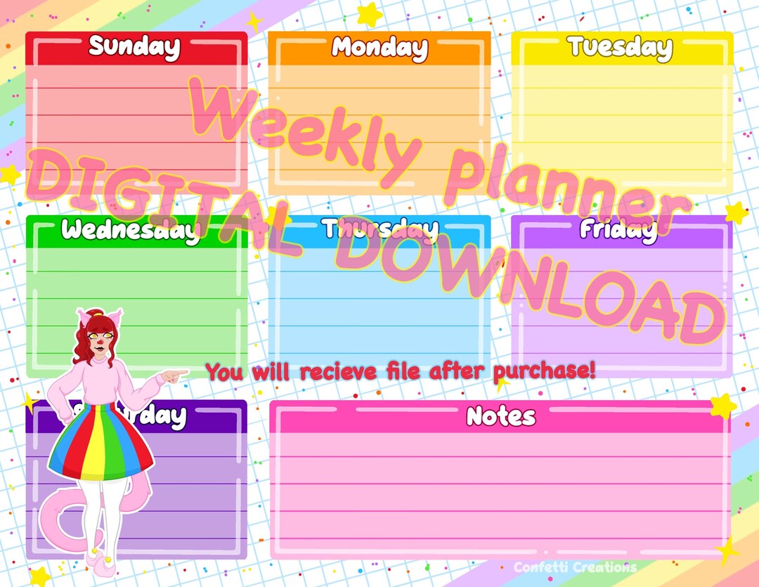 Digital Download Rainbow Weekly Planner - Etsy