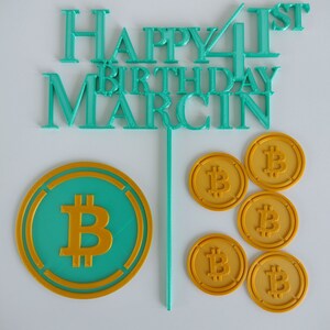 Bitcoin Theme Cake Topper Set, Custom-made Name and Age Cake Topper ...
