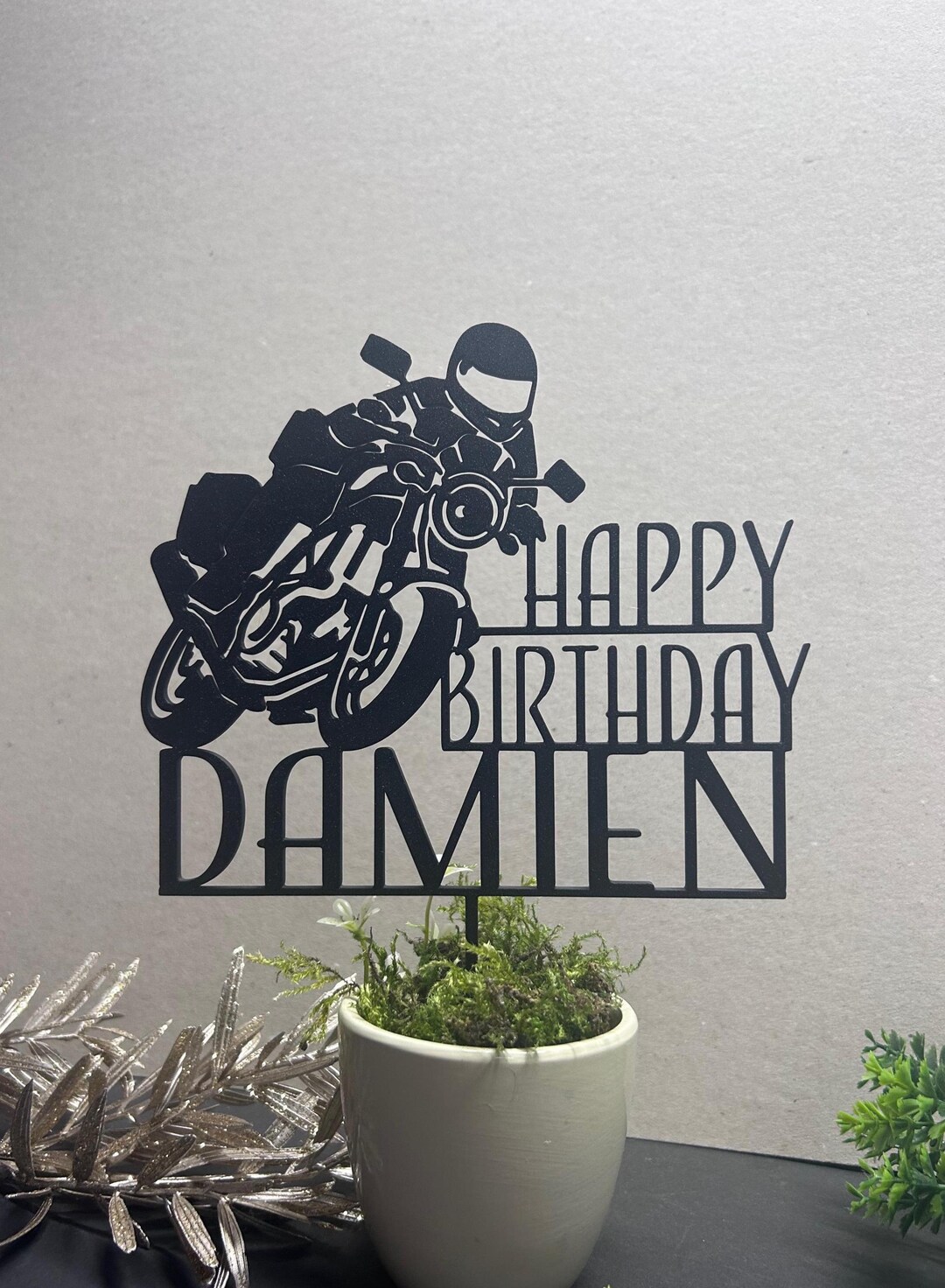 Motorcycle Rider Cake Topper – Personalized Biker Silhouette – 3D ...