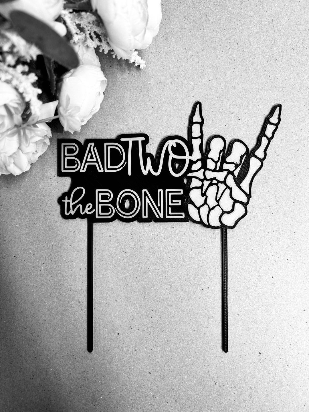 Bad TWO the Bone Cake Topper, Bone 2nd Birthday Party Decorations, Rock ...
