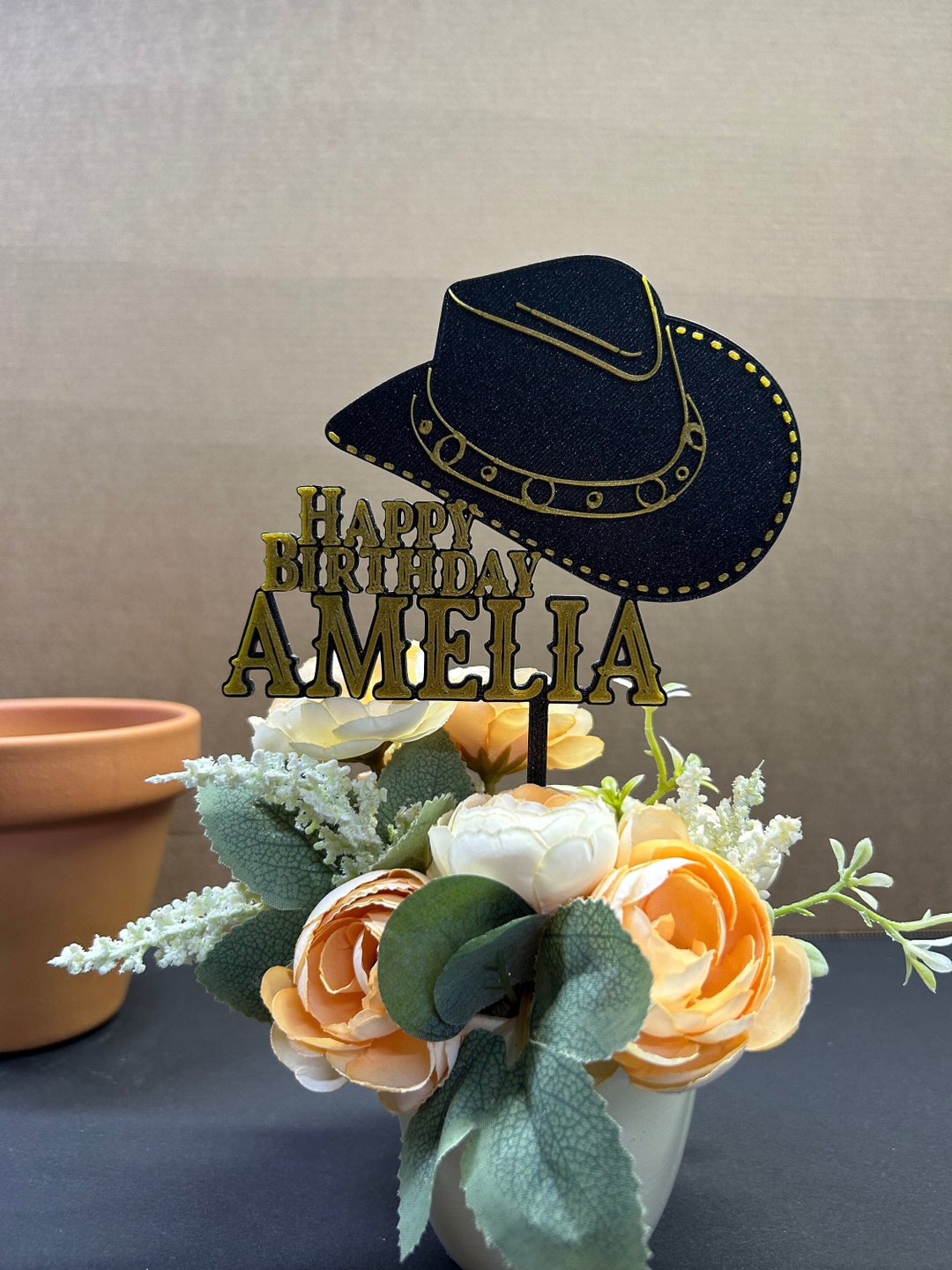 Cowboy Happy Birthday Cake Topper, Western Cake Toper, Cowboy Hat ...