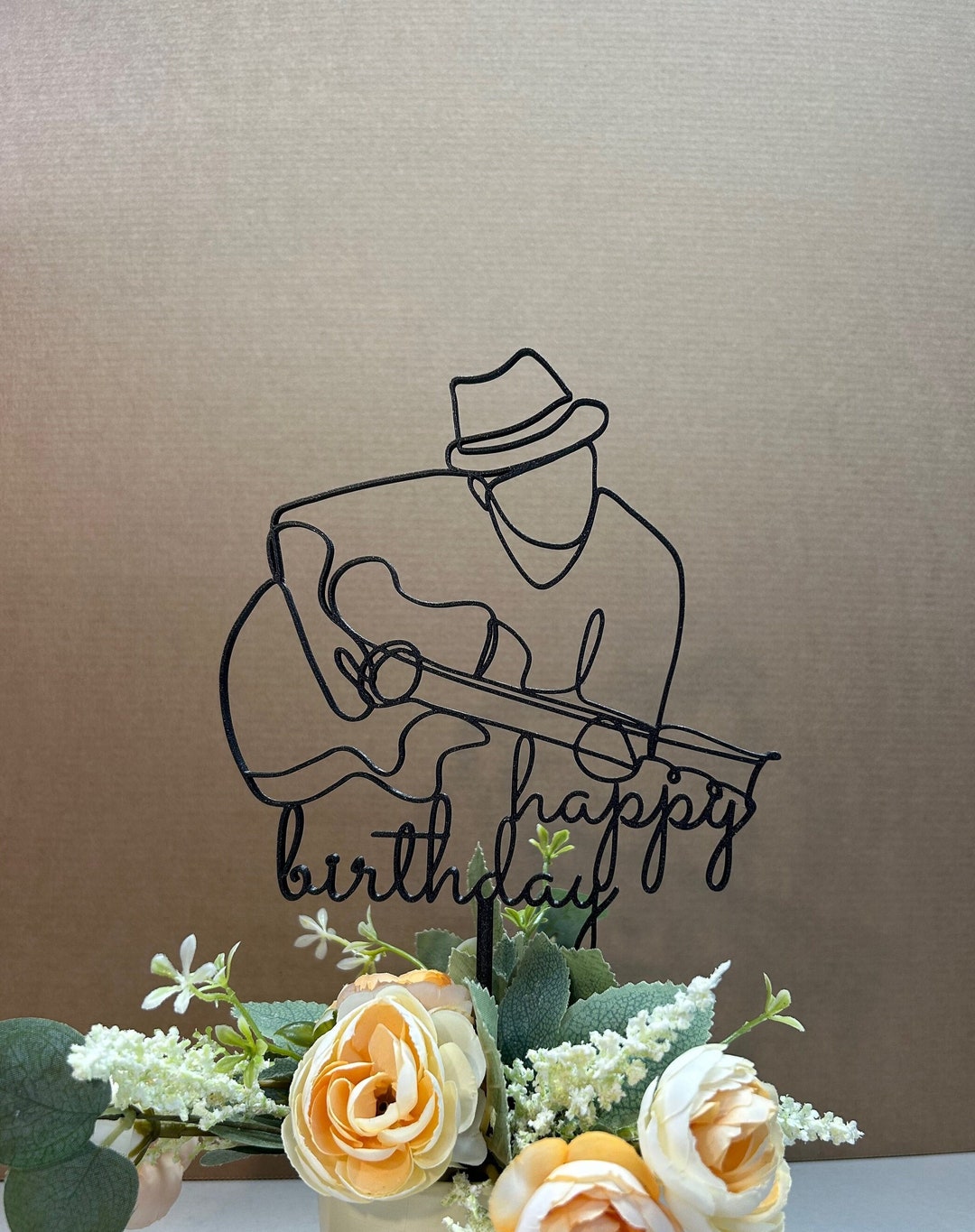 Guitarist Cake Topper, Man's Face Line, Birthday Cake Decor, Man ...