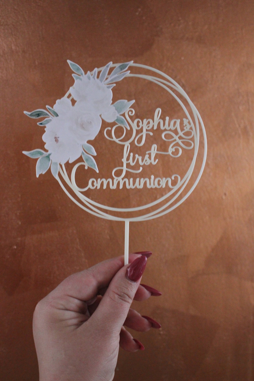 Personalized First Communion Cake Topper: 3D Printed Floral Accent - Etsy