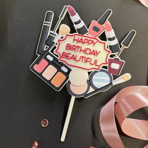Cosmetics-themed Cake Topper – Personalised Makeup Birthday Topper for ...