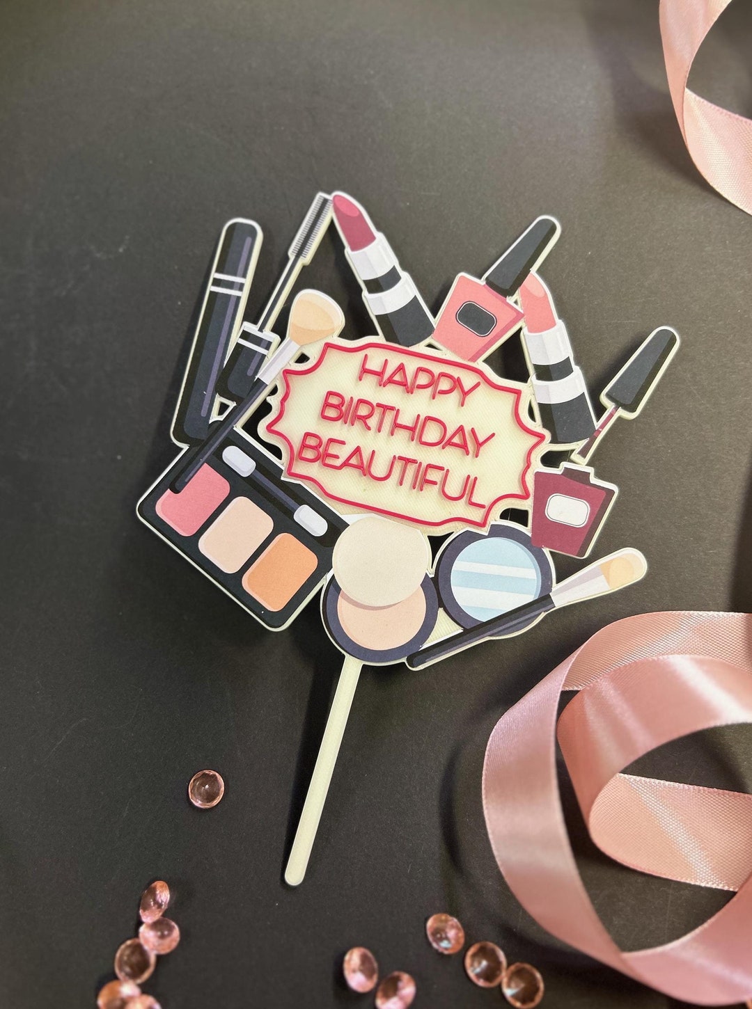 Cosmetics-themed Cake Topper – Personalised Makeup Birthday Topper for ...