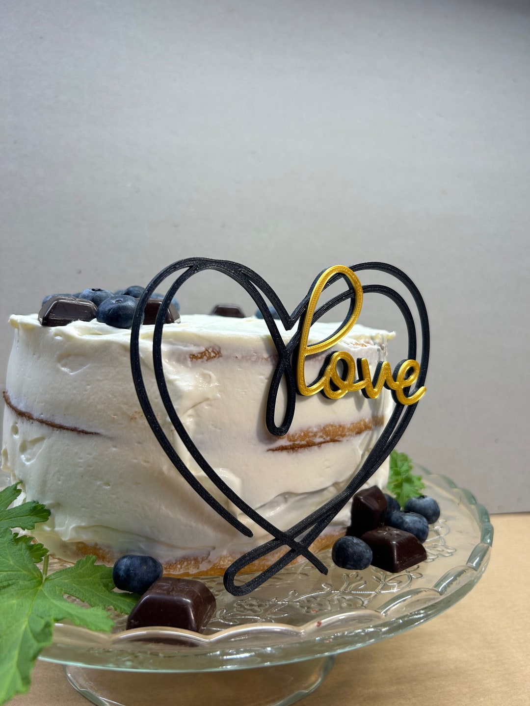 Love Cake Topper: Heart Line Art, Black & Gold Valentine's Decor (3D ...