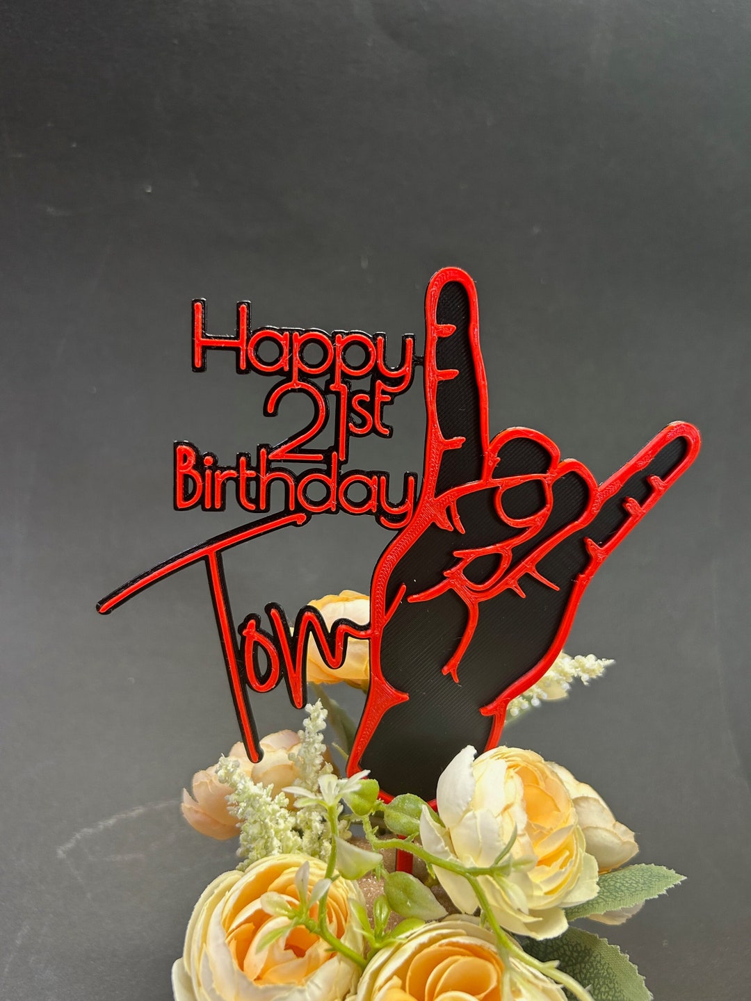 Rock Hand Cake Topper, Personalised Name Age Rock On, Devil Horns Hand ...