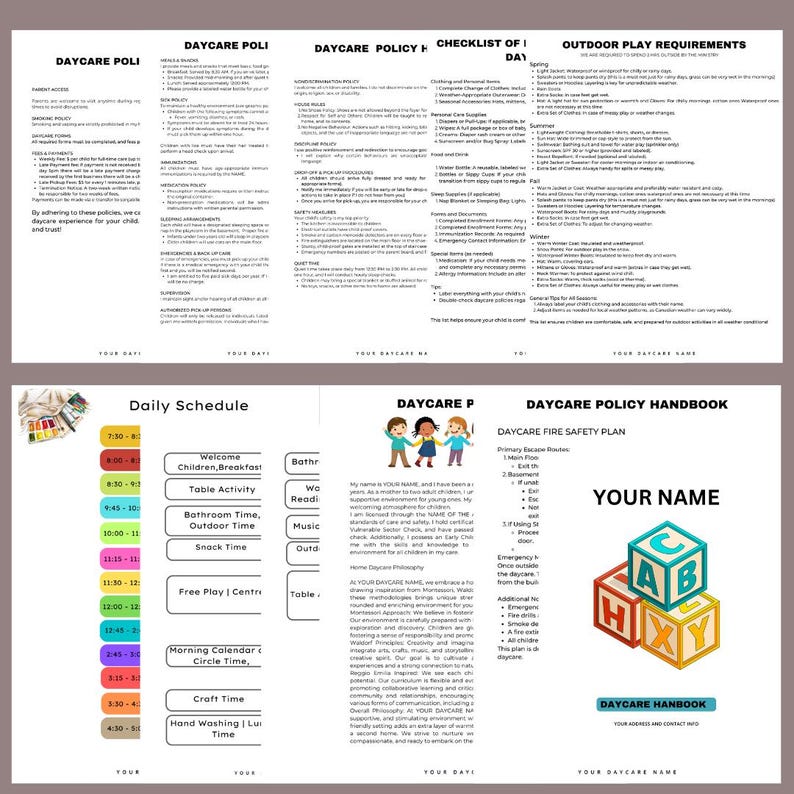 Editable Daycare Parents Handbook | Template for Childcare Policies ...