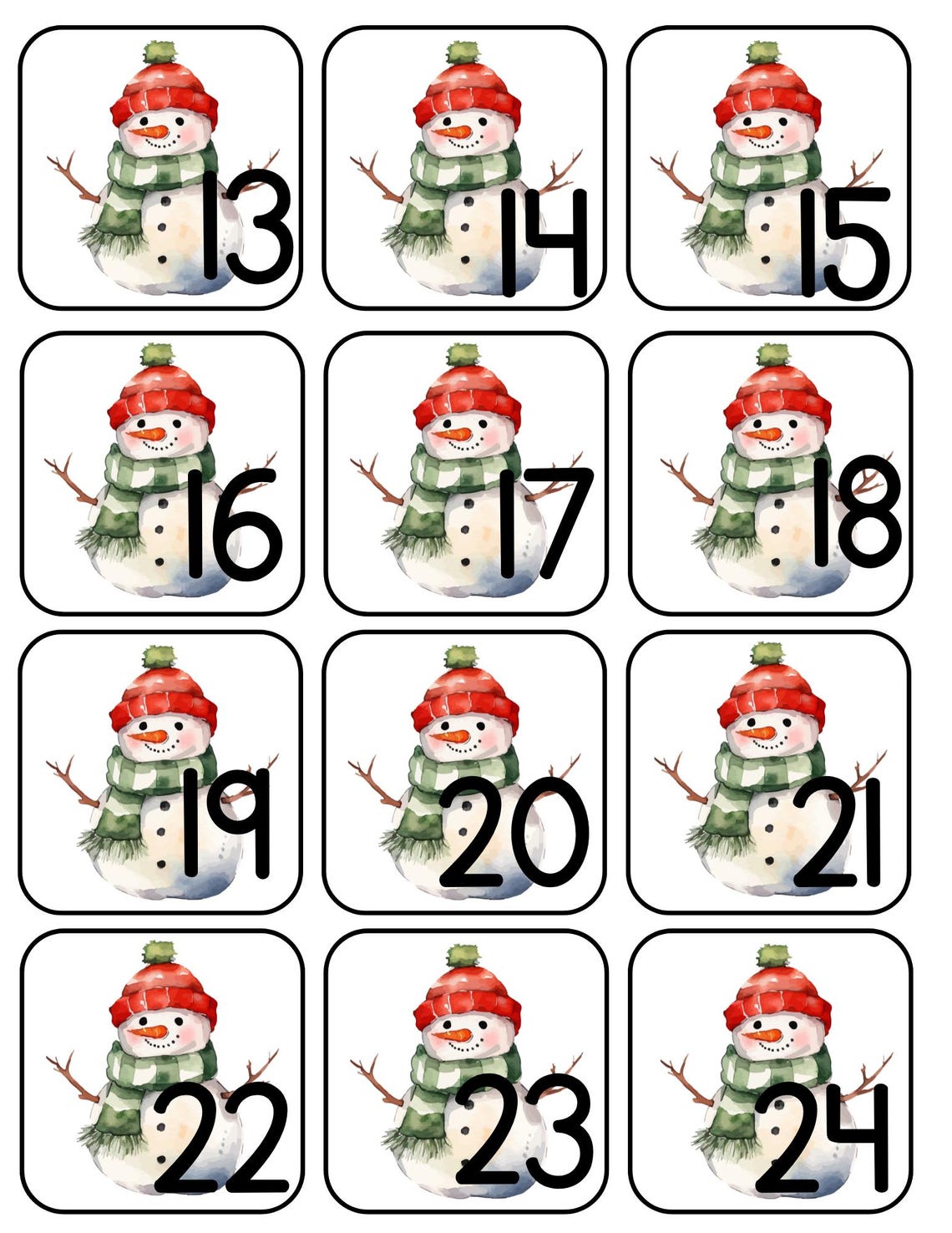 Snowman Calendar Numbers - Etsy