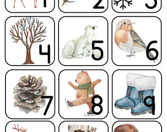 January Winter and New Year Calendar Numbers Cards Printable Color and ...