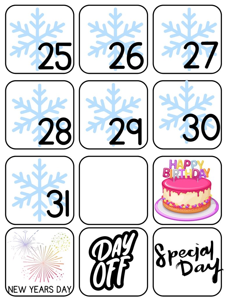 Snowflake Calendar Numbers Winter Classroom Decor - Etsy