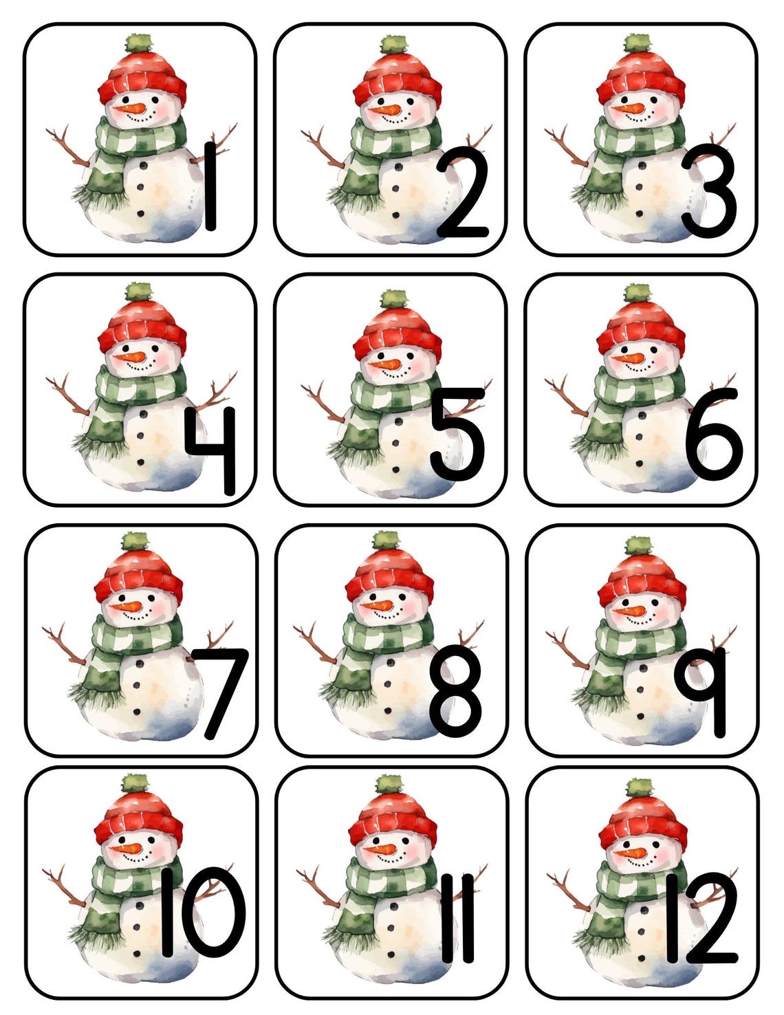 Snowman Calendar Numbers - Etsy