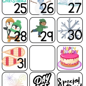 December Themed Calendar Cards for Toddler/preschool, Monthly Calendar ...