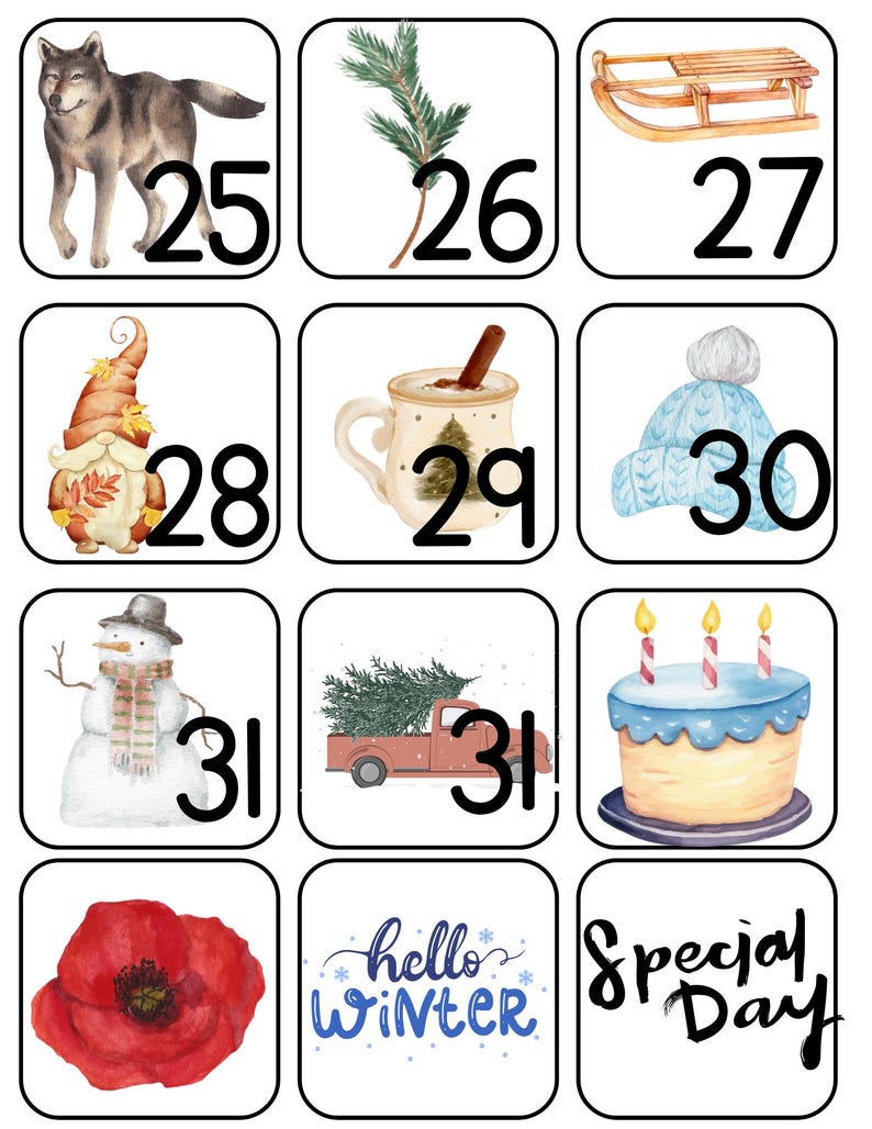 Winter Calendar Numbers - Etsy