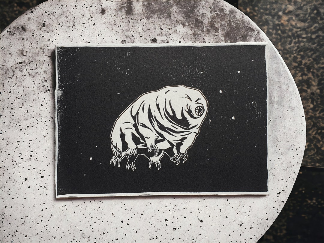 Tardigrade in Space Original Linocut Print Water Bear Tardigrade ...