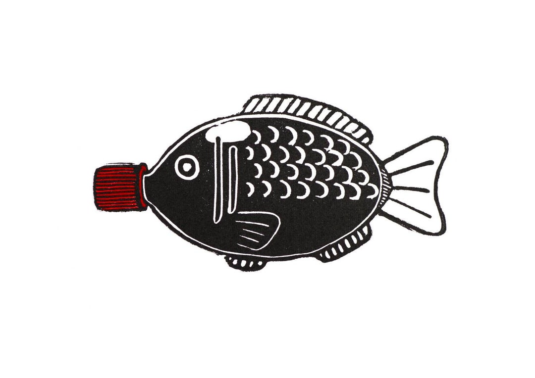 Soy Sauce Fish Linocut Print Sushi 10 X 15 Cm Block Print Soy Fish ...