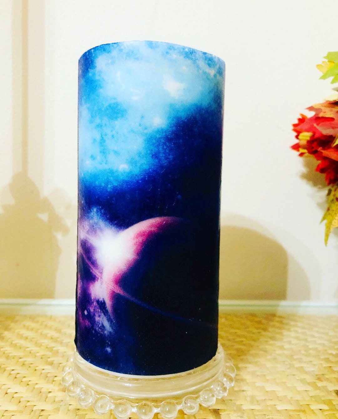 6 Inch Tall Galaxy Planet, Stars, Sky Pillar Candle With Vanilla Bean ...